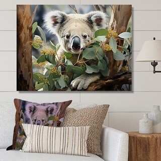 Designart "Watercolor Koala Tree Observer II" Koala Wall Art Grey Modern Wrapped Canvas For ...